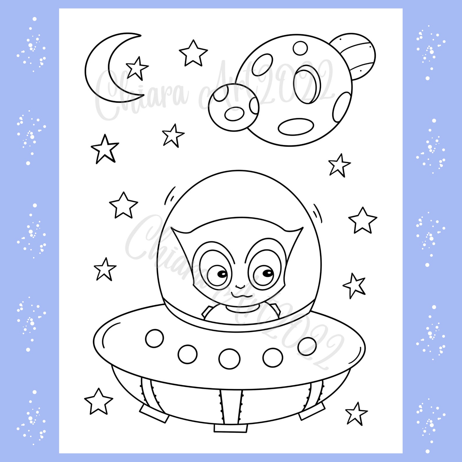 Alien Coloring Pages for Kids, Cute Alien Coloring Sheet Printable, UFO ...