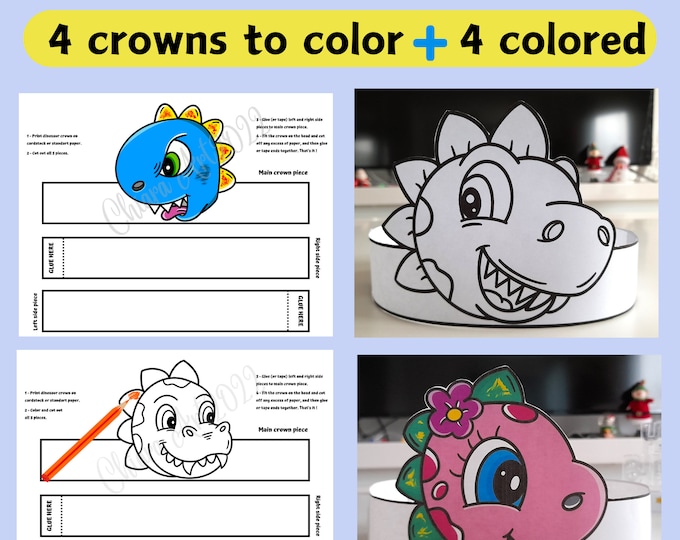 Triceratops Paper Crown Party Coloring Printable Kids Craft Dinosaur ...