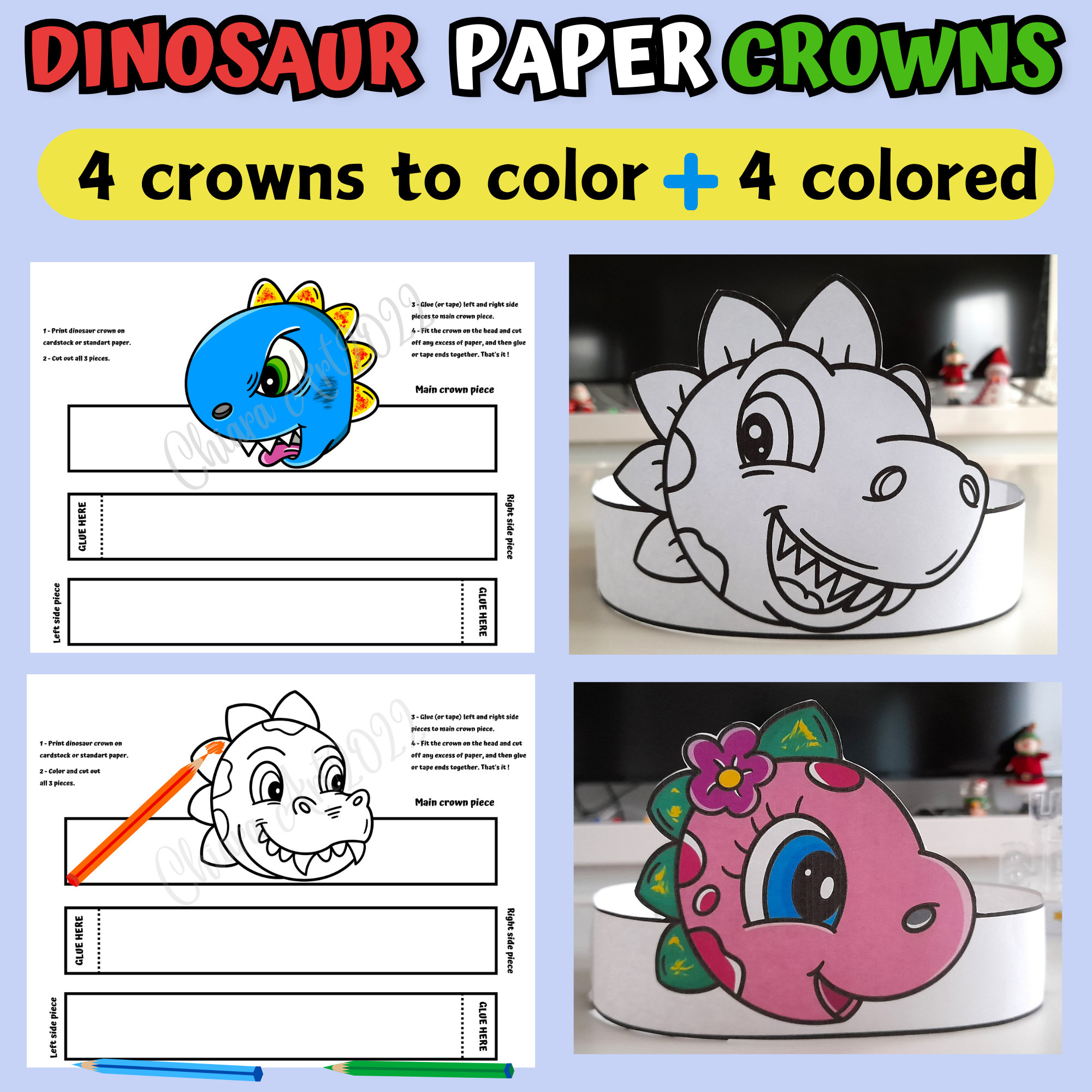 Dinosaur Paper Crown for Kids, Dinosaur Birthday Decor, Dinosaur Party ...