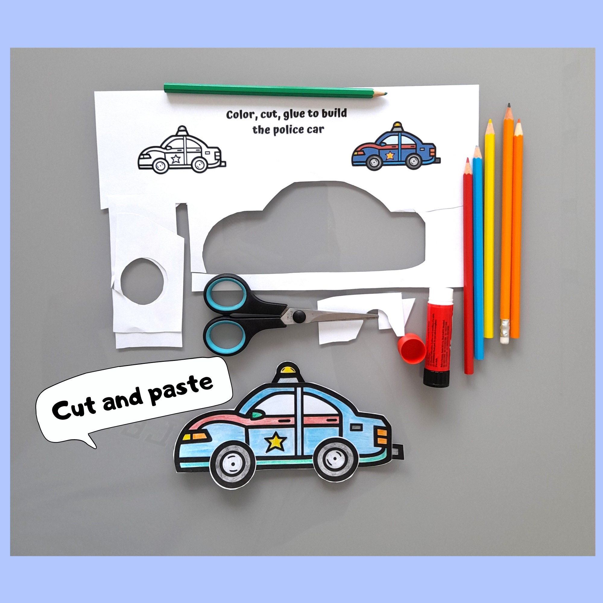 Car Craft Printable, Vehicle Activities Printable Preschool, Police Car ...