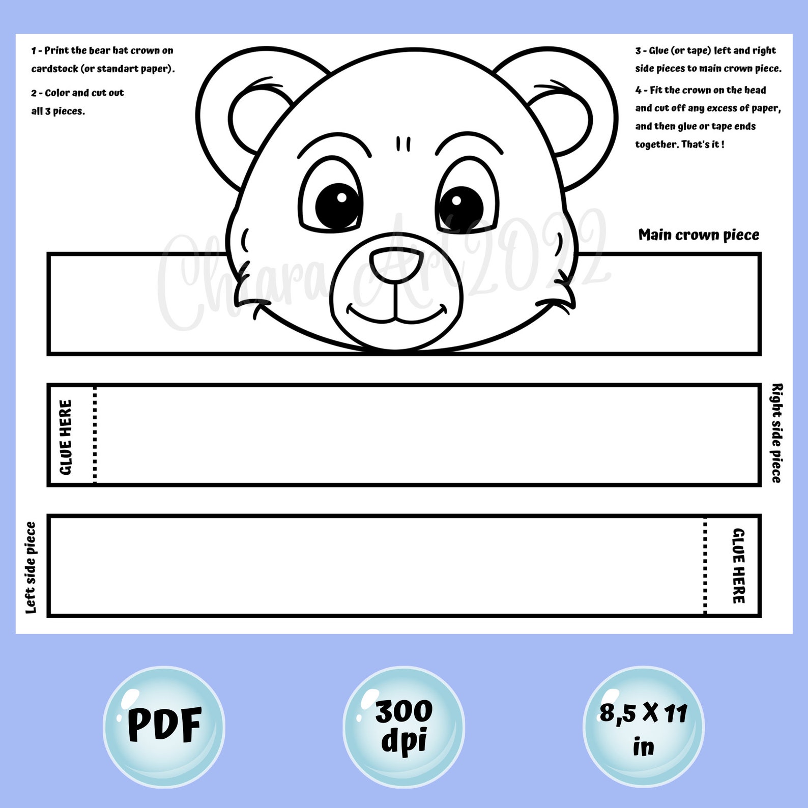 Bear Paper Crown for Kids Printable, Bear Party Hat for Preschool and ...