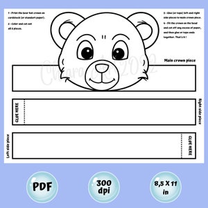Bear Paper Crown for Kids Printable, Bear Party Hat for Preschool and ...