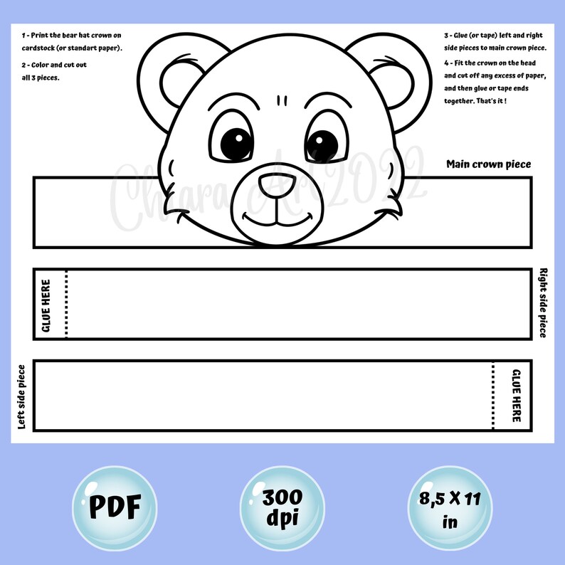 Bear Paper Crown for Kids Printable, Bear Party Hat for Preschool and ...