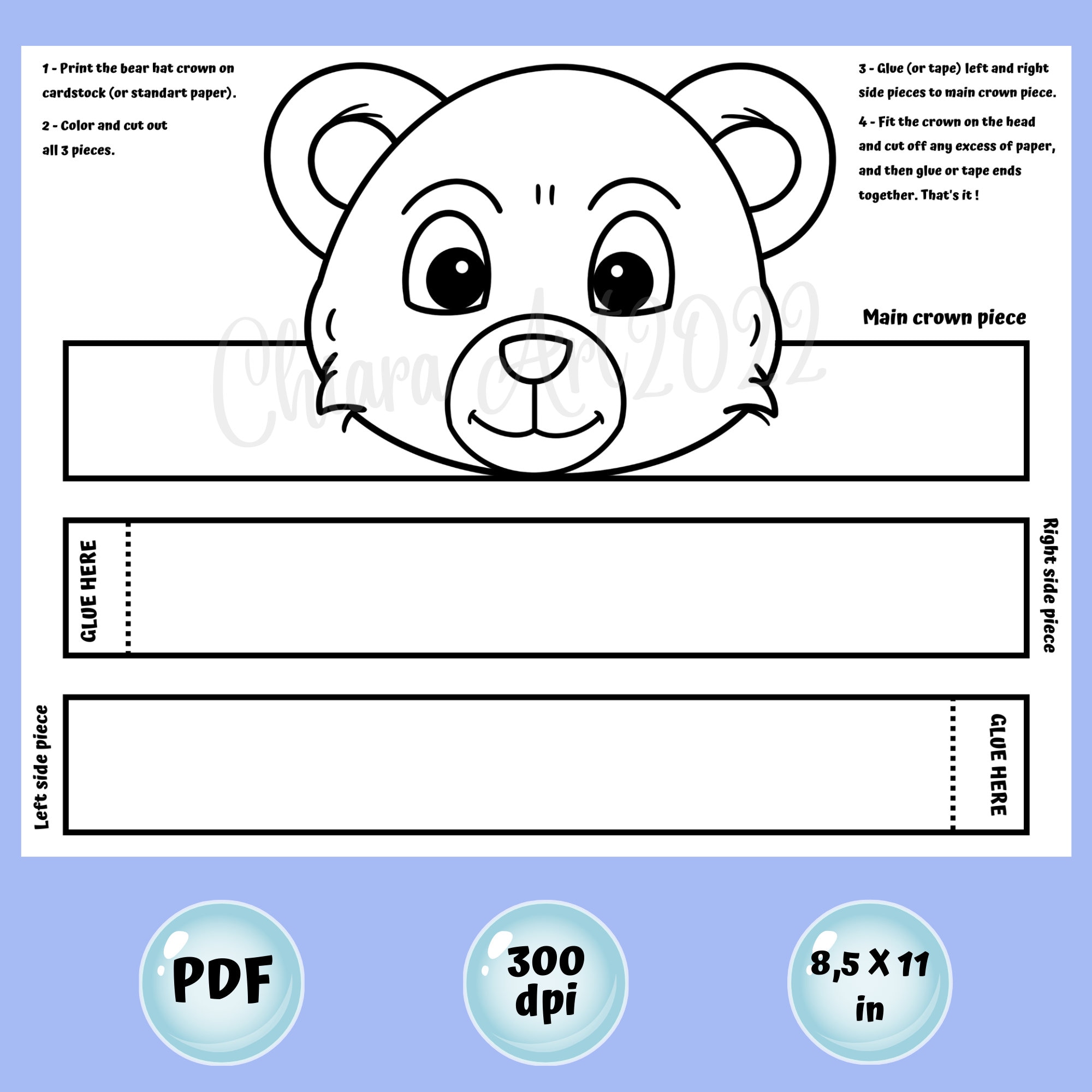 Bear Paper Crown for Kids Printable, Bear Party Hat for Preschool and ...