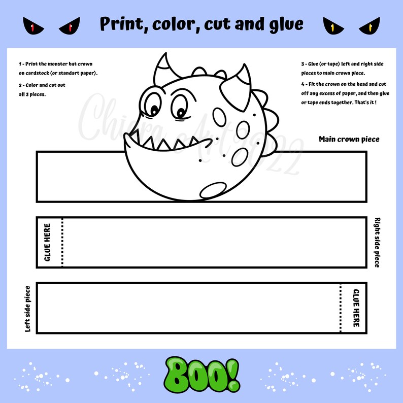 Monster Paper Crowns for Preschool and Up, Monster Birthday Party ...