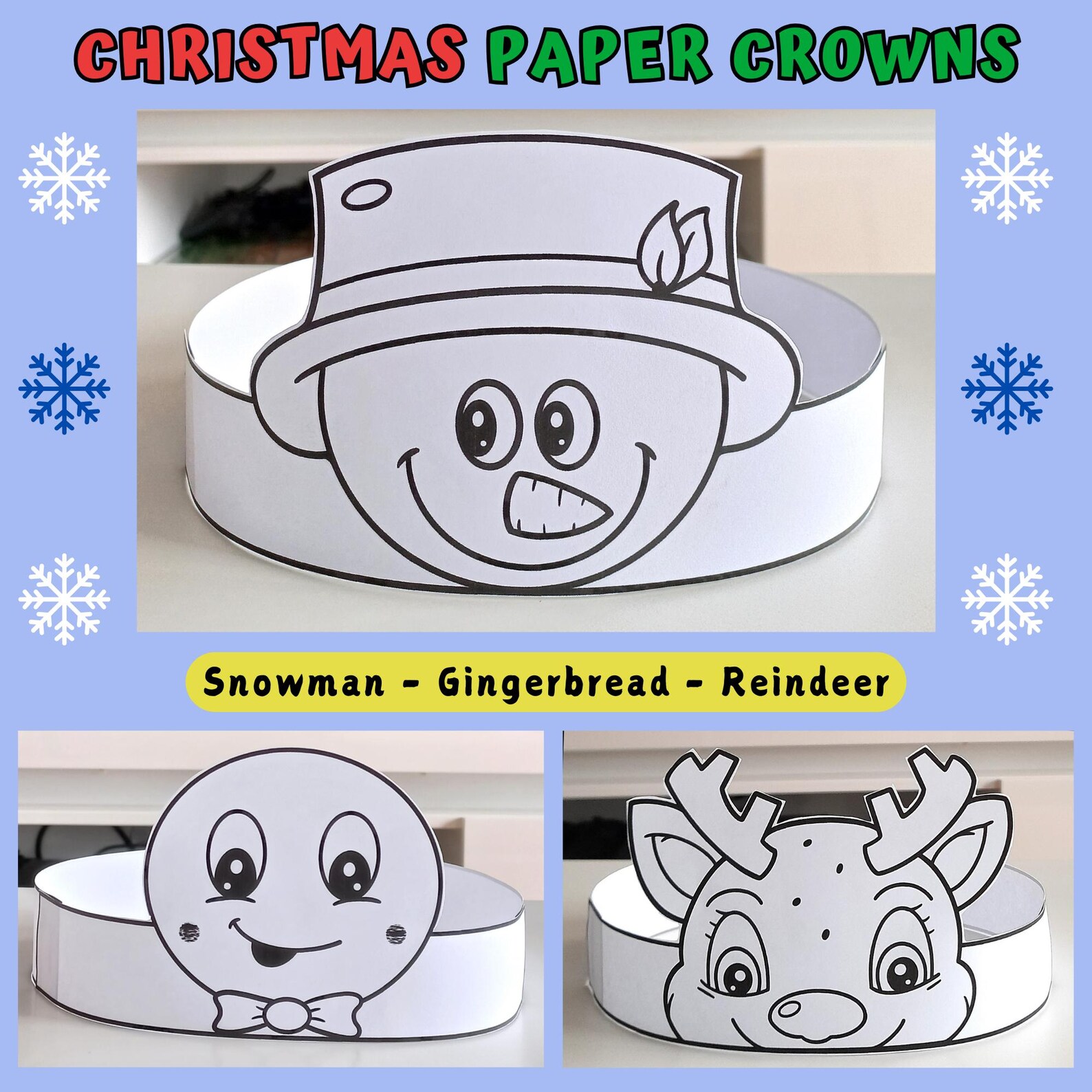 Christmas Paper Crowns Printable, Snowman Paper Headband, Gingerbread ...