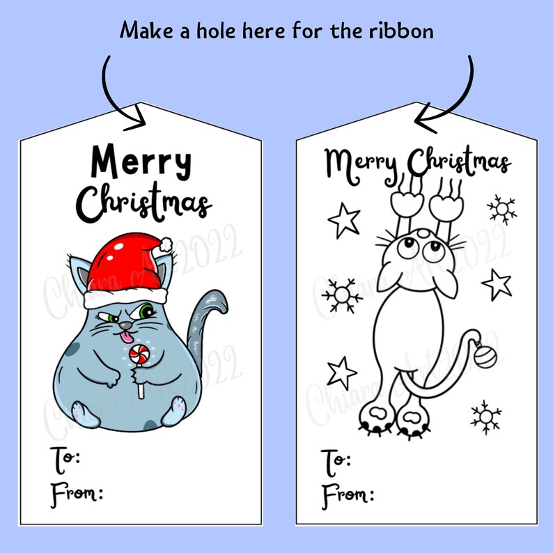 Christmas Cat Gift Tags Printable, Cute Cat Christmas Tag Downloadable ...