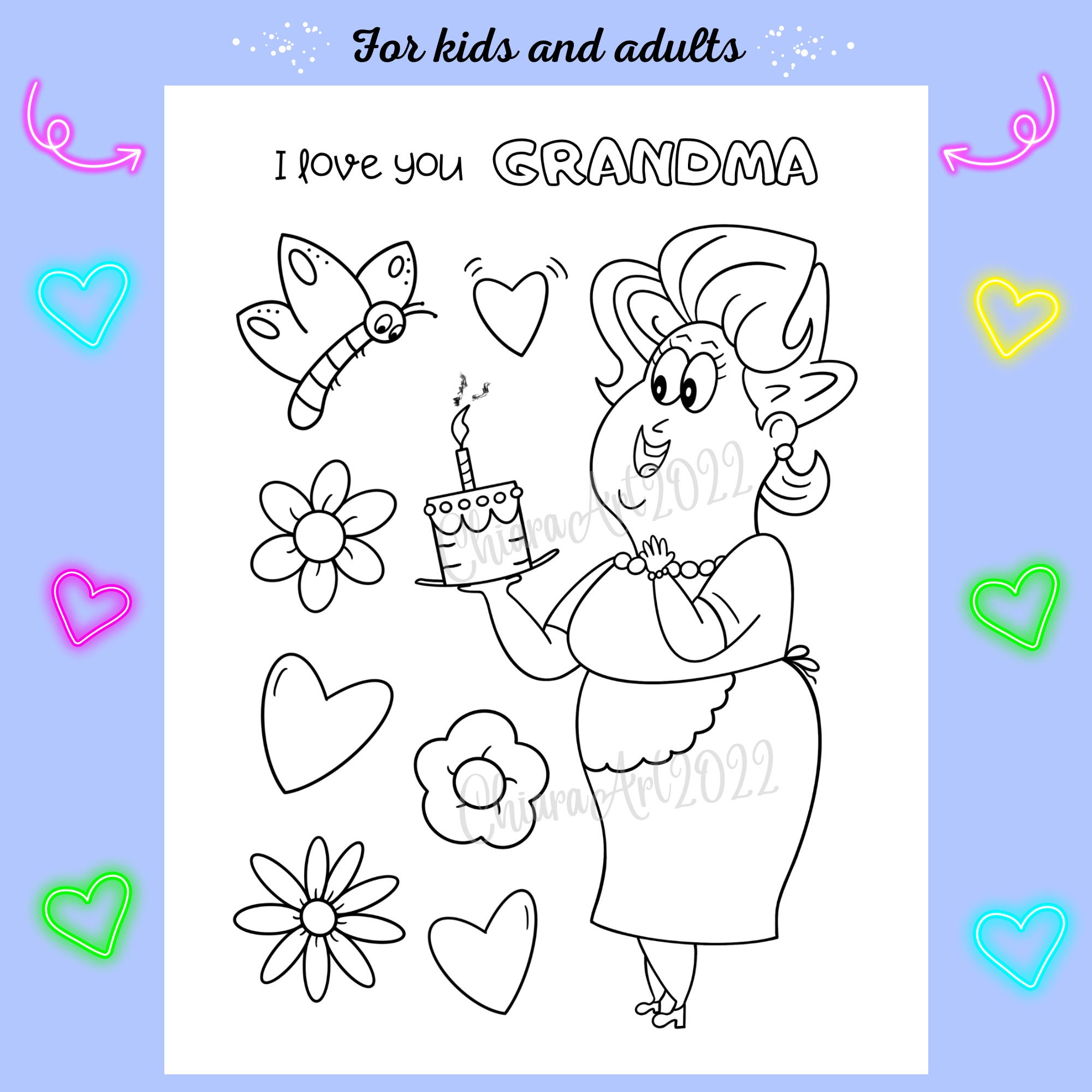Grandma Coloring Page Printable, Granny Coloring Page for Kids and ...