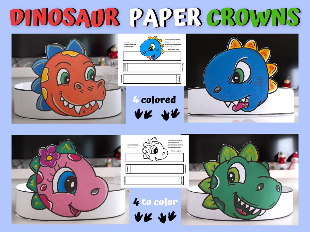 Dinosaur Paper Crown for Kids, Dinosaur Birthday Decor, Dinosaur Party ...