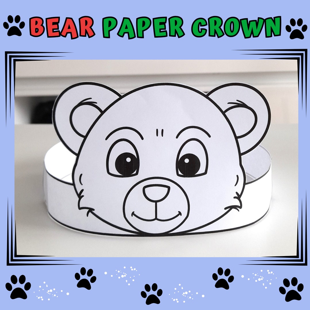Bear Paper Crown for Kids Printable, Bear Party Hat for Preschool and ...