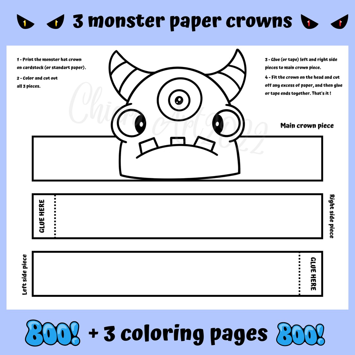 Monster Paper Crowns for Preschool and Up, Monster Birthday Party ...