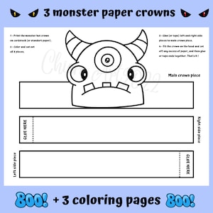 Monster Paper Crowns for Preschool and Up, Monster Birthday Party ...