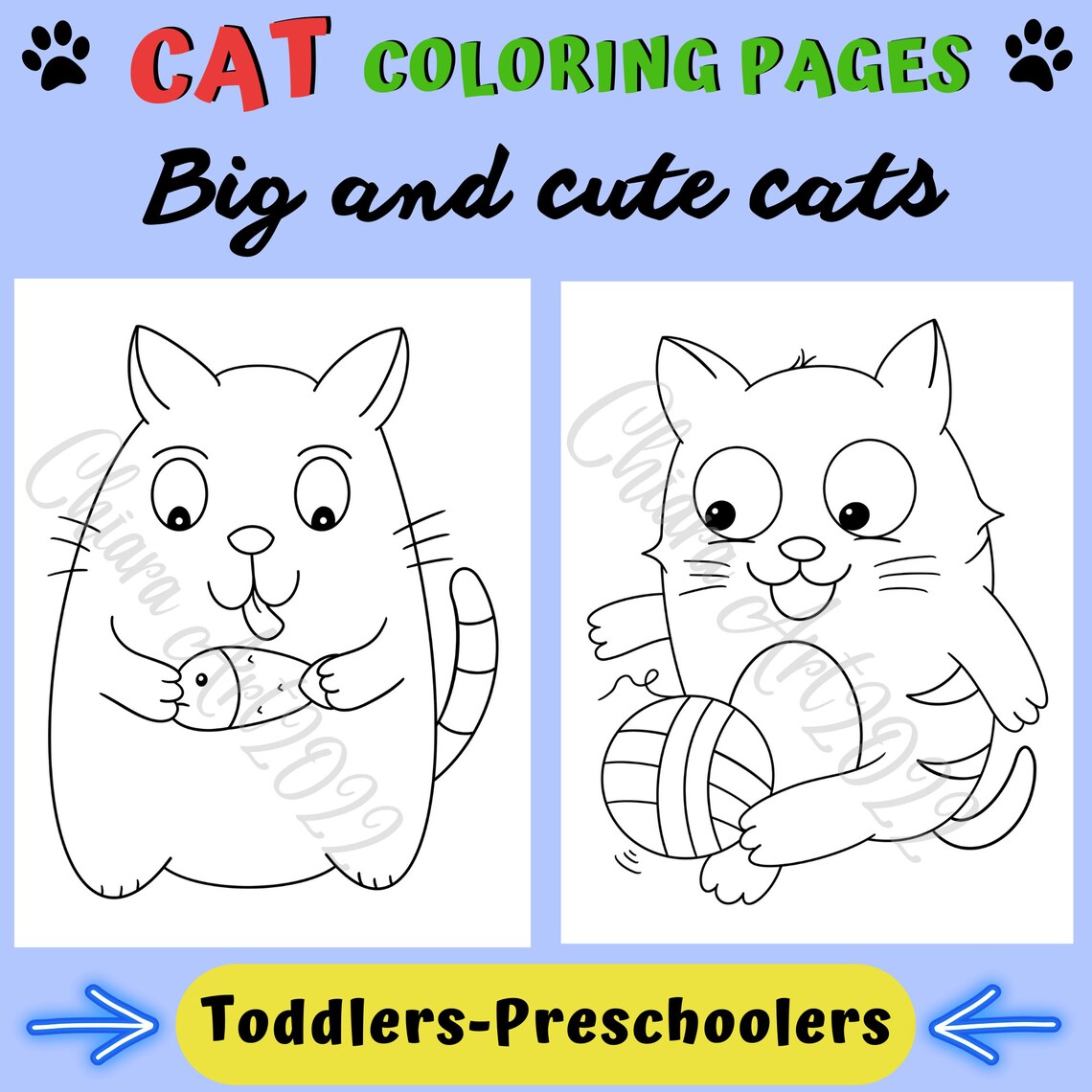 Cat Coloring Pages for Toddlers, Cute Cat Coloring Pages for Preschool ...