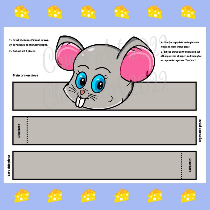 Mouse Paper Crowns Printable, Mouse Paper Hat DIY, Mouse Headband ...
