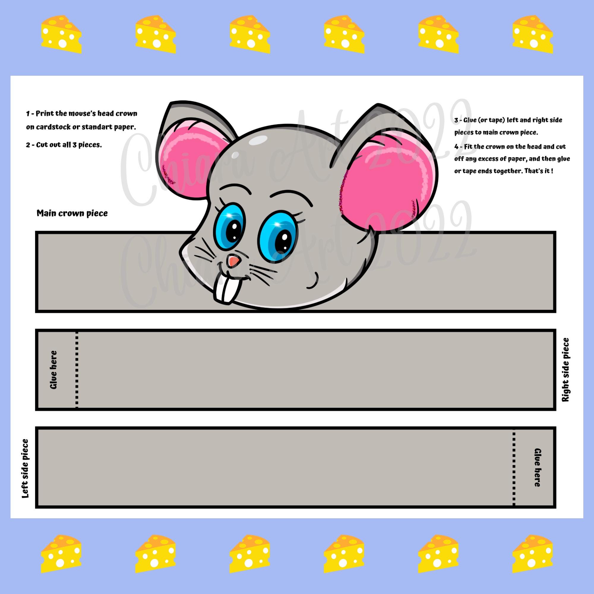 Mouse Paper Crowns Printable, Mouse Paper Hat DIY, Mouse Headband ...