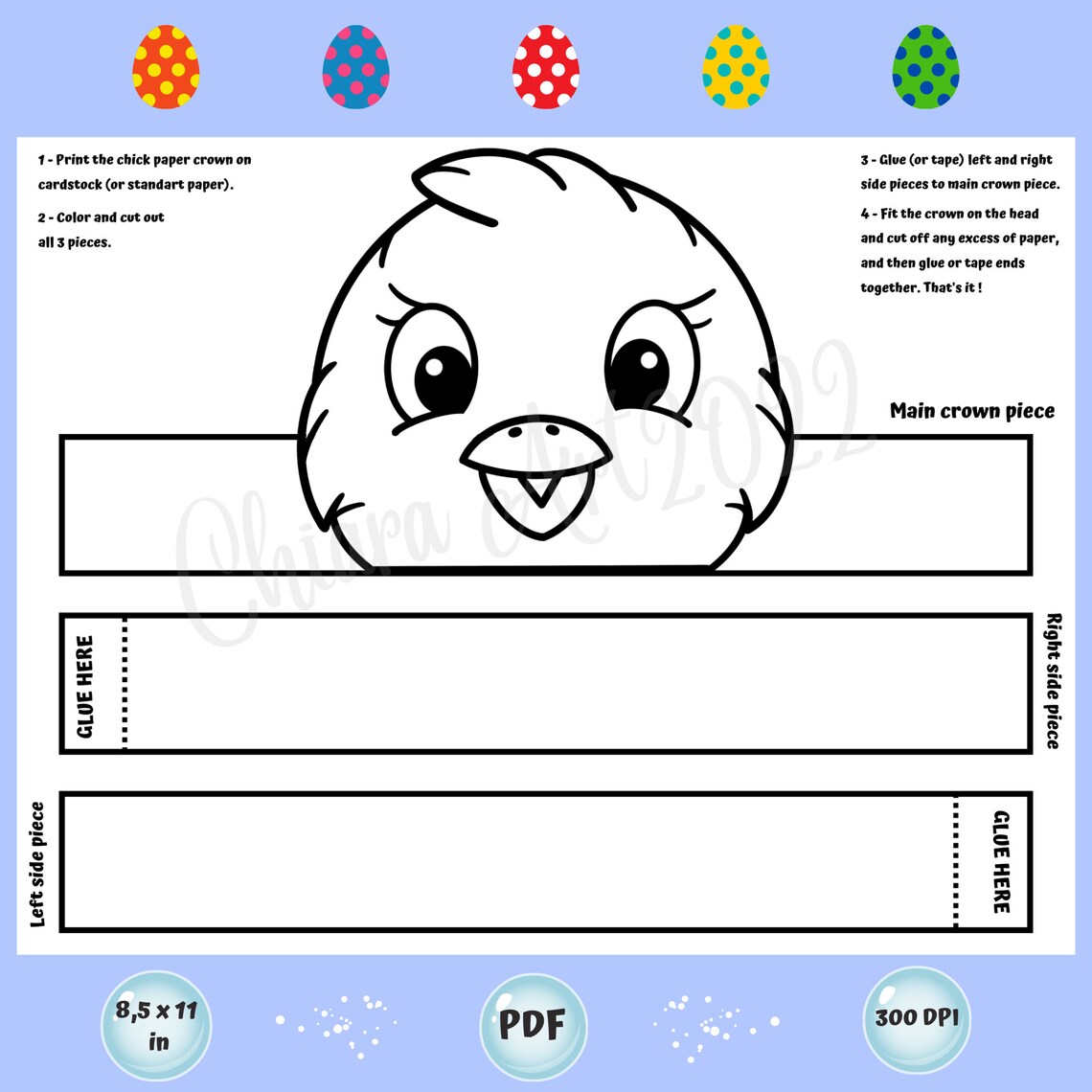 Chick Paper Crown for Kids, Easter Paper Hat Printable, Farm Animal ...