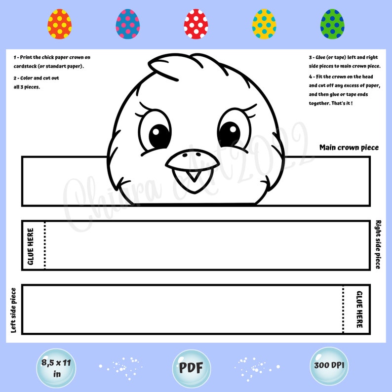 Chick Paper Crown for Kids, Easter Paper Hat Printable, Farm Animal ...