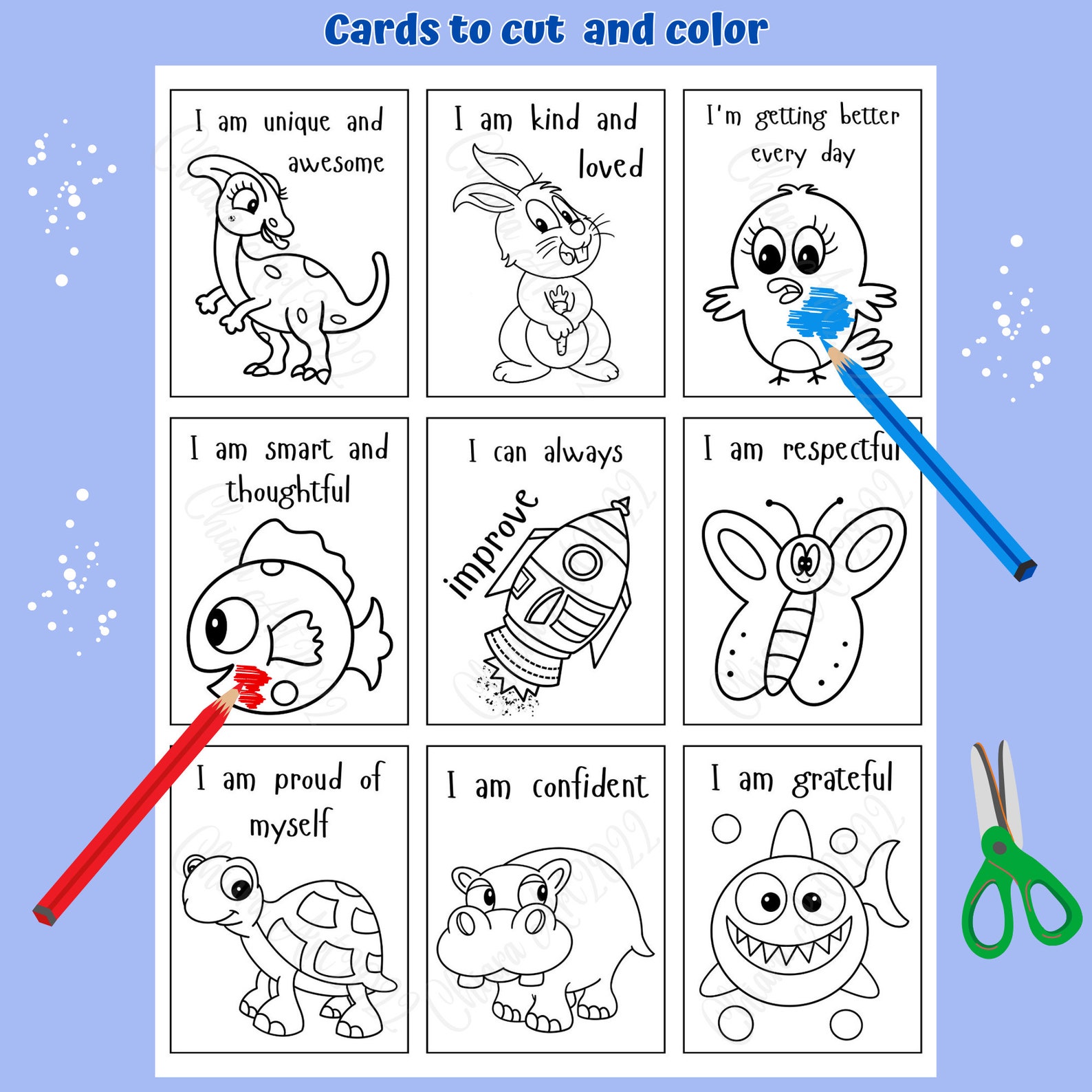 Positive Affirmation Cards for Kids, Motivational Coloring Cards for ...