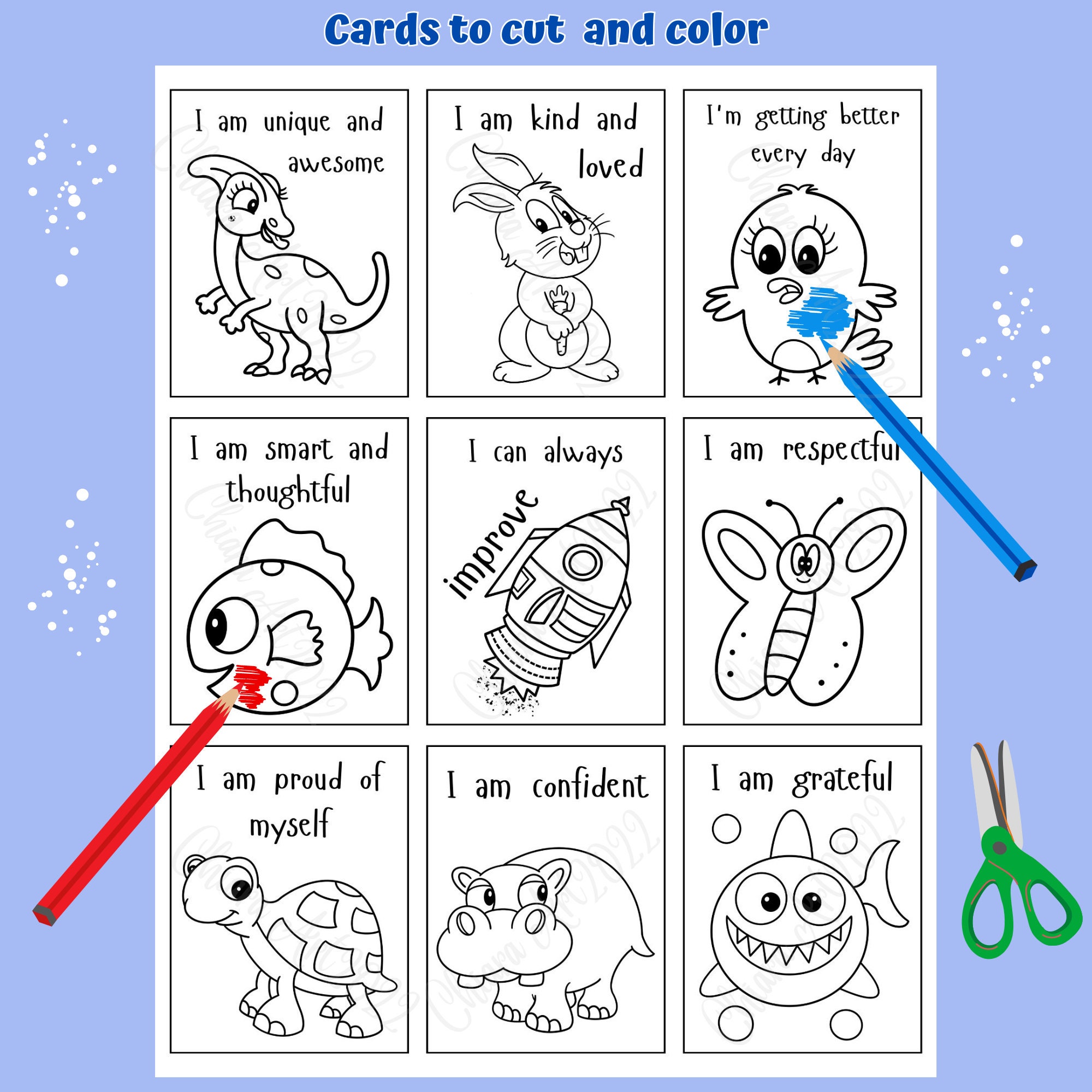 Positive Affirmation Cards for Kids, Motivational Coloring Cards for ...