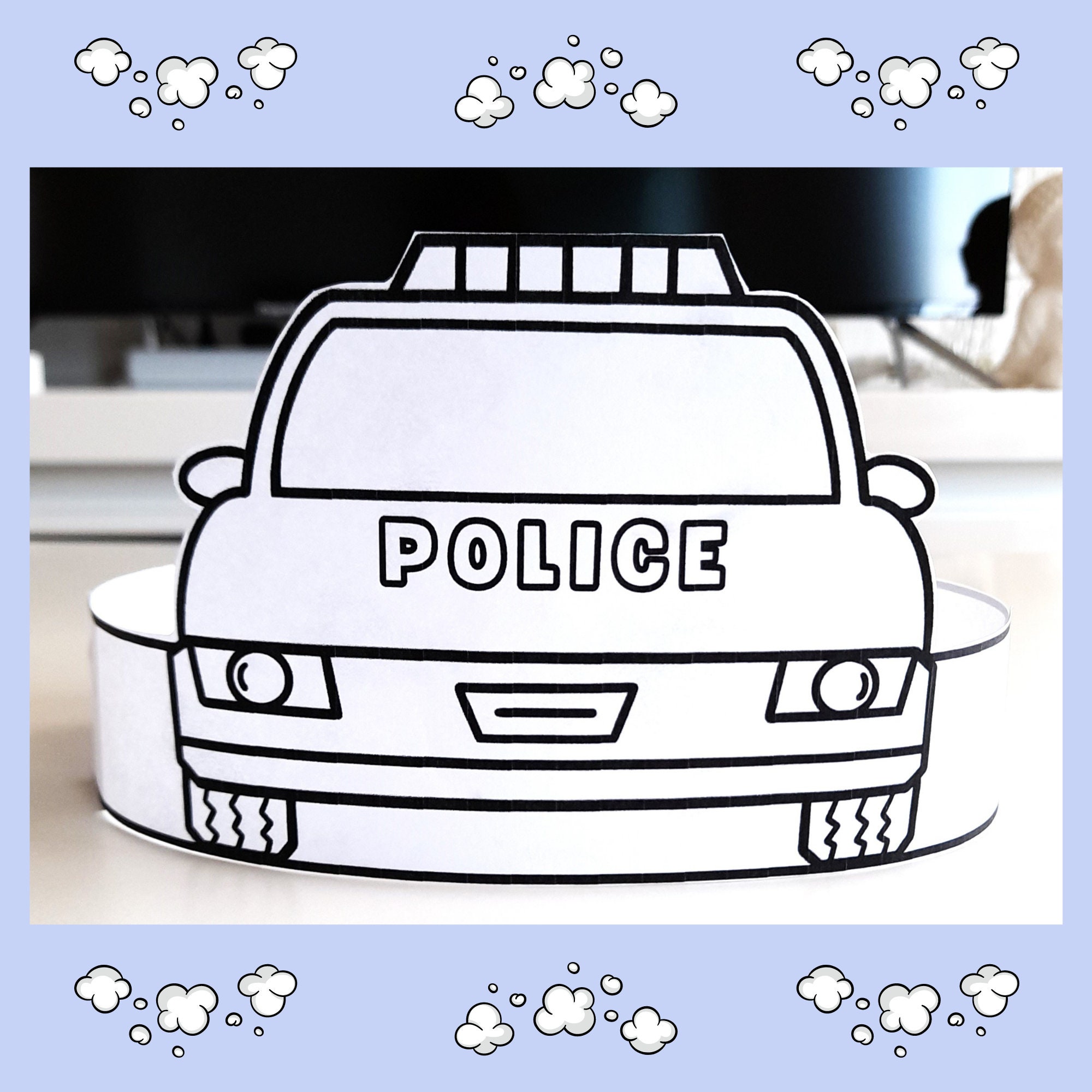 Police Car Paper Crown for Kids, Police Party Printable, Police Themed ...