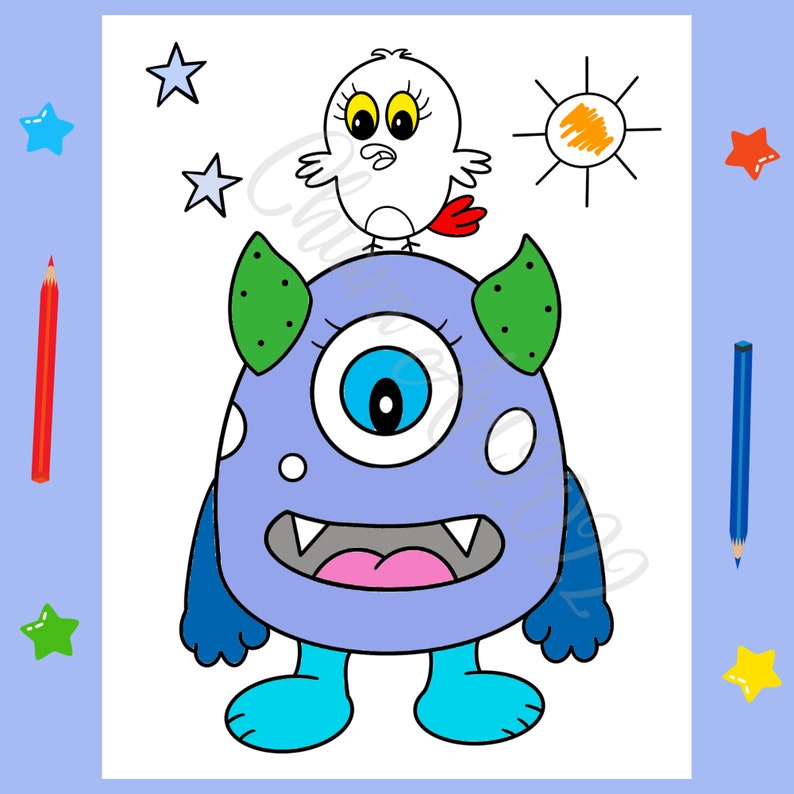 Friendly Monster Coloring Pages for Kids, Easy Monster Coloring Pages ...