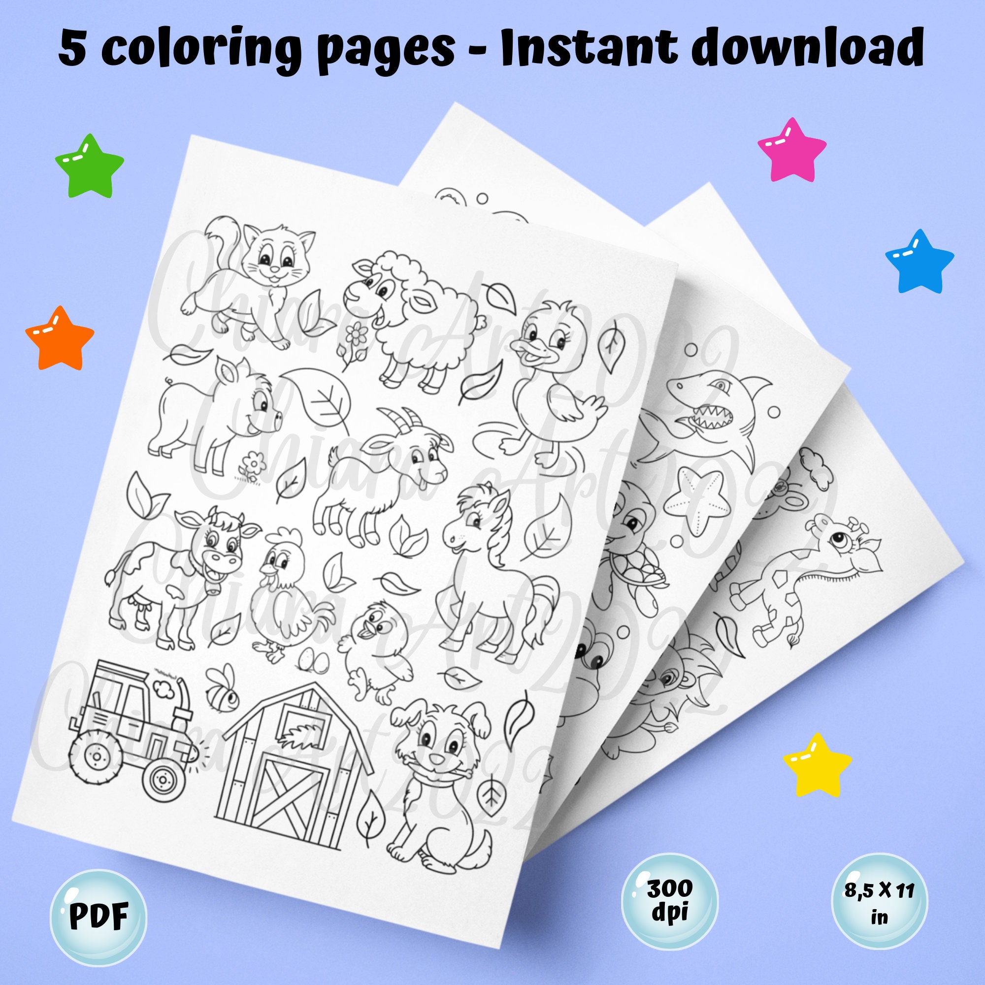 Animal Doodle Coloring Pages for Kids Cute Animal Coloring - Etsy