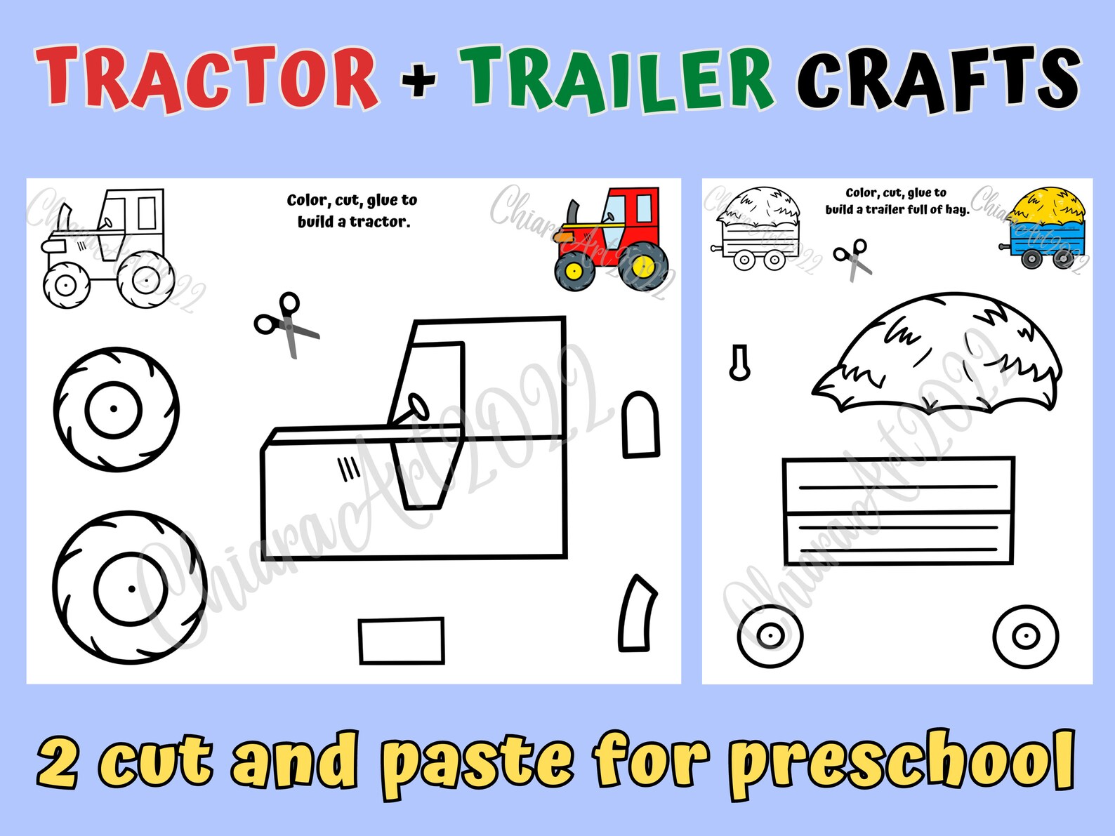 Tractor Cut and Paste Printable, Trailer Hay Craft, Farm Cut Out ...