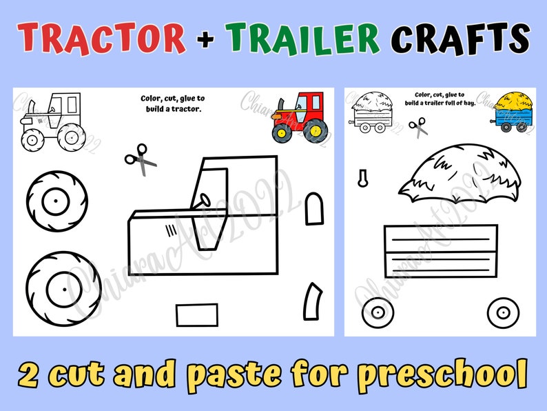 Tractor Cut and Paste Printable, Trailer Hay Craft, Farm Cut Out ...