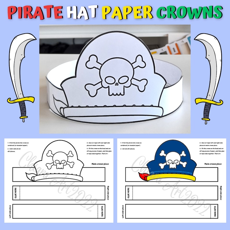 Pirate Hat Paper Crown for Kids, Pirate Birthday Decor, Pirate Party ...