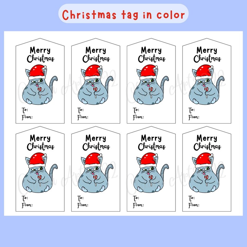 Christmas Cat Gift Tags Printable, Cute Cat Christmas Tag Downloadable ...