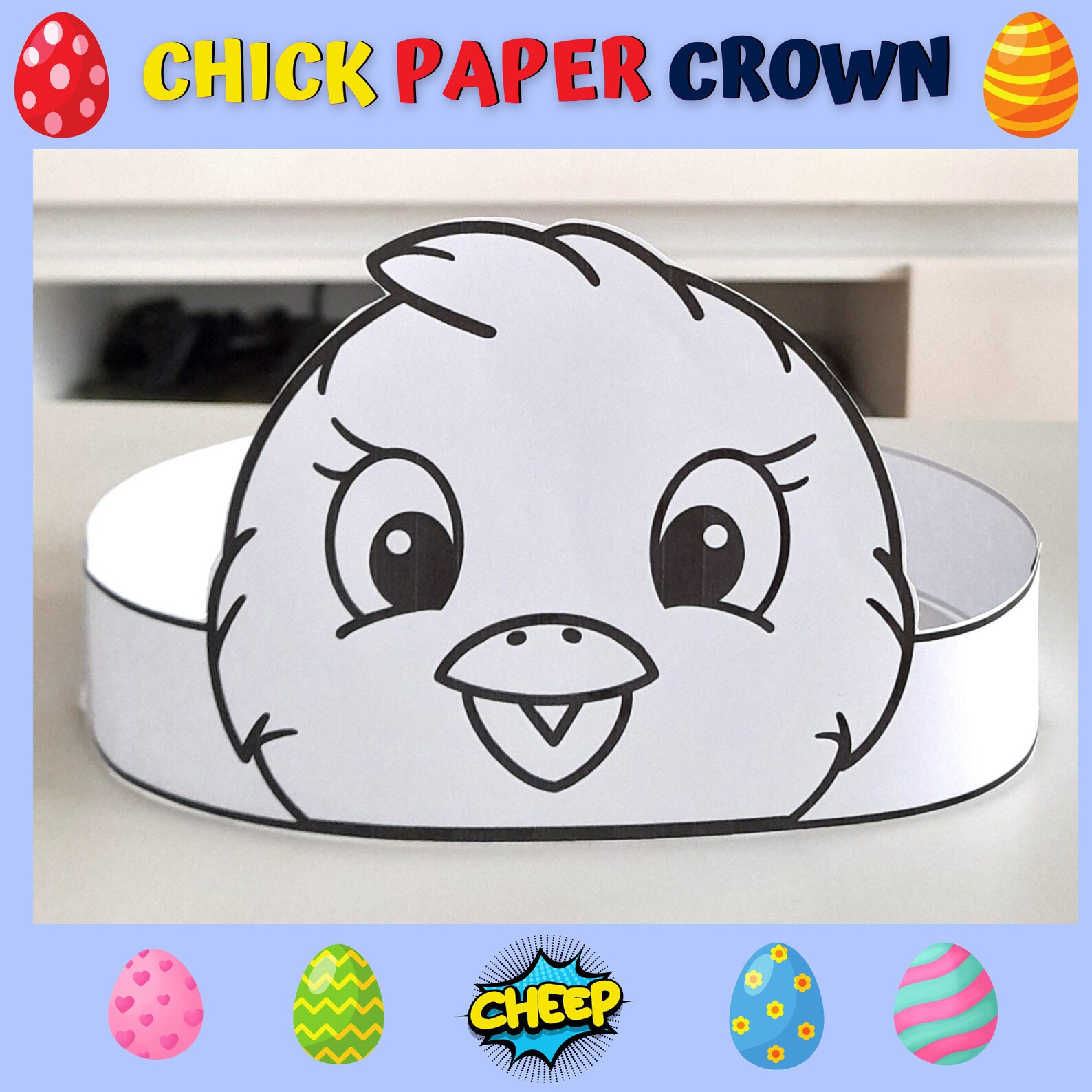Chick Paper Crown for Kids, Easter Paper Hat Printable, Farm Animal ...