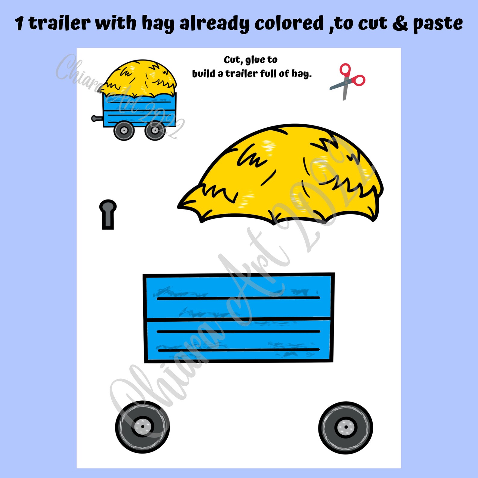 Tractor Cut and Paste Printable, Trailer Hay Craft, Farm Cut Out ...
