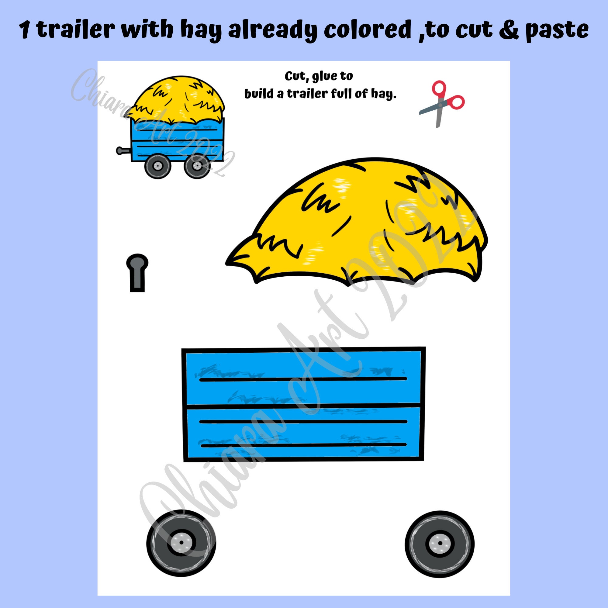Tractor Cut and Paste Printable, Trailer Hay Craft, Farm Cut Out ...