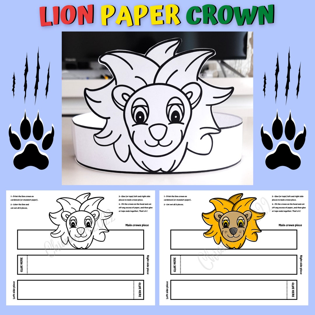 Lion Paper Crown for Kids Printable Lion Birthday Decoration - Etsy