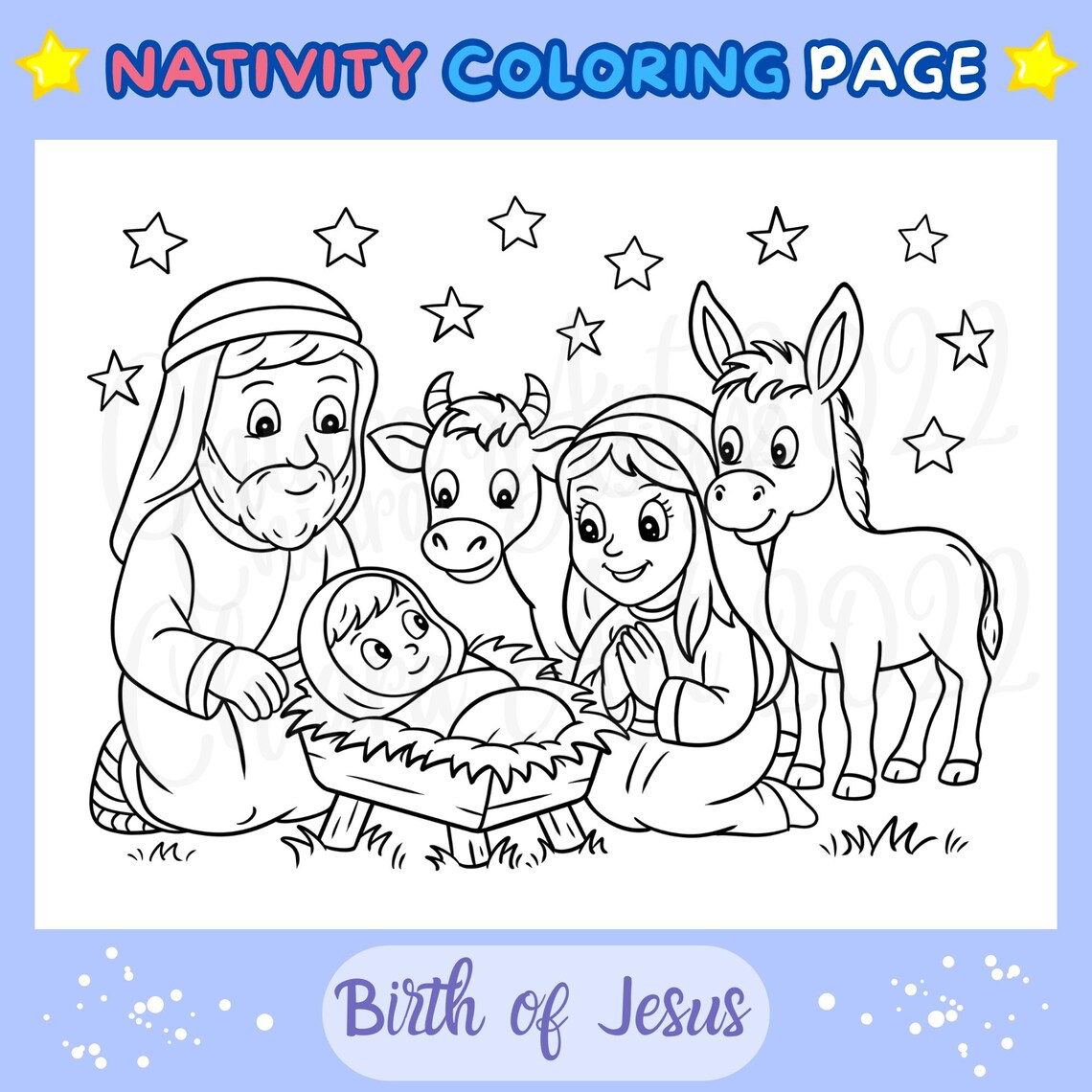 Nativity Coloring Page for Kids Printable, Baby Jesus Mary Joseph ...