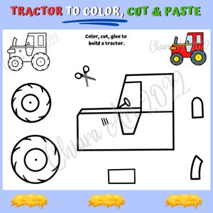 Tractor Cut and Paste Printable, Trailer Hay Craft, Farm Cut Out ...