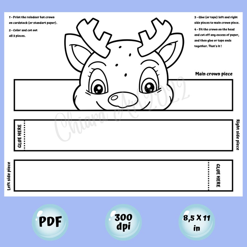 Reindeer Paper Crown for Kids Printable, Reindeer Craft for Preschool ...