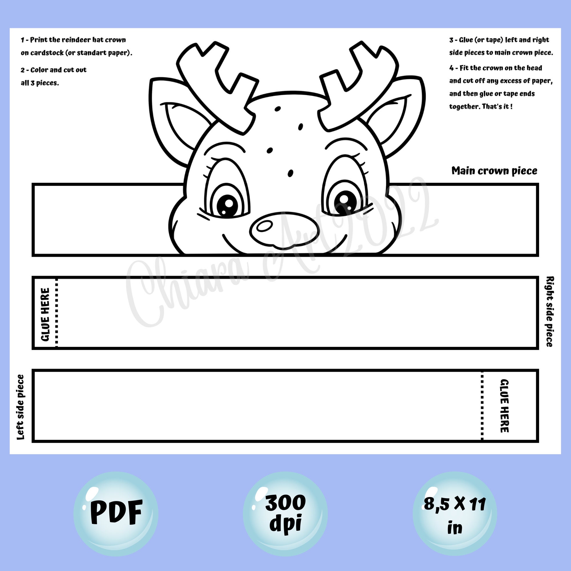 Reindeer Paper Crown for Kids Printable, Reindeer Craft for Preschool ...