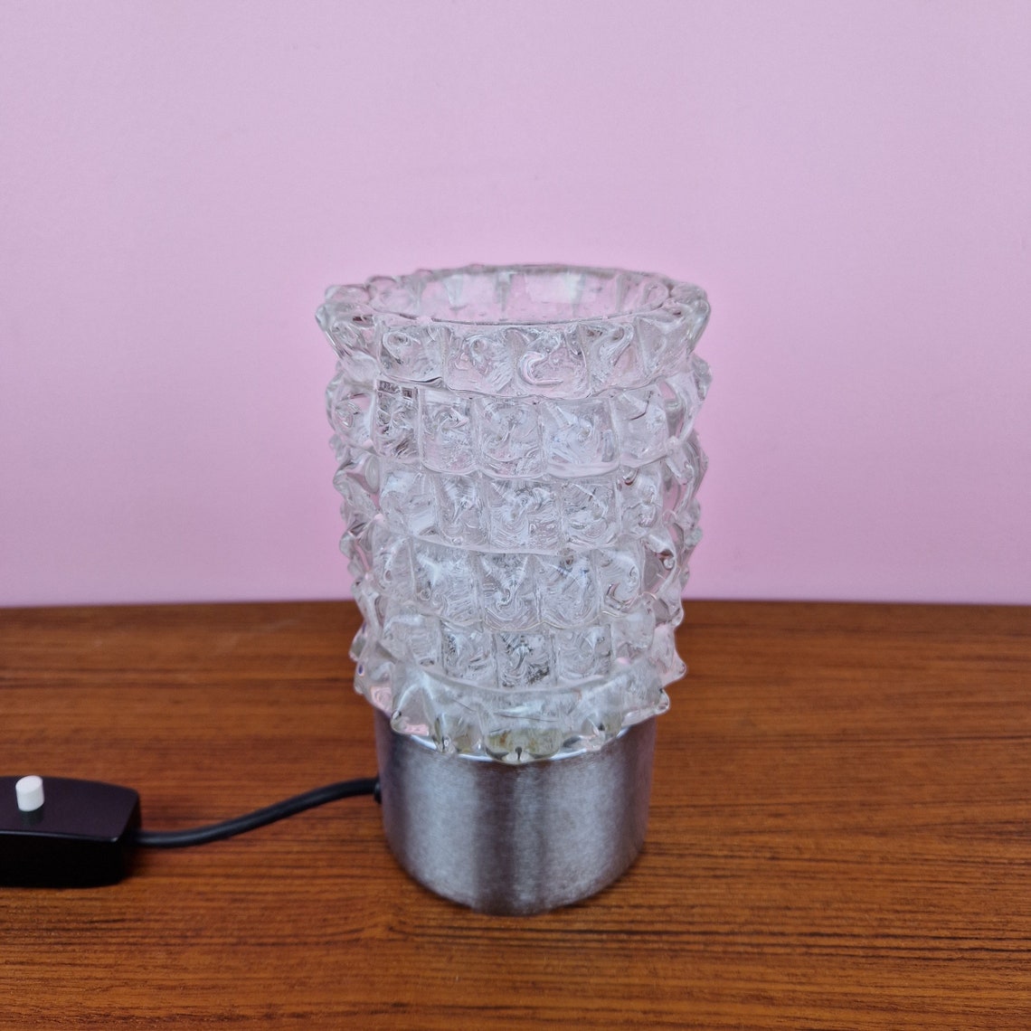 Mid Century Modern Danish Table Lamp With Ice Glass, Bedside Lamp, Lamp ...