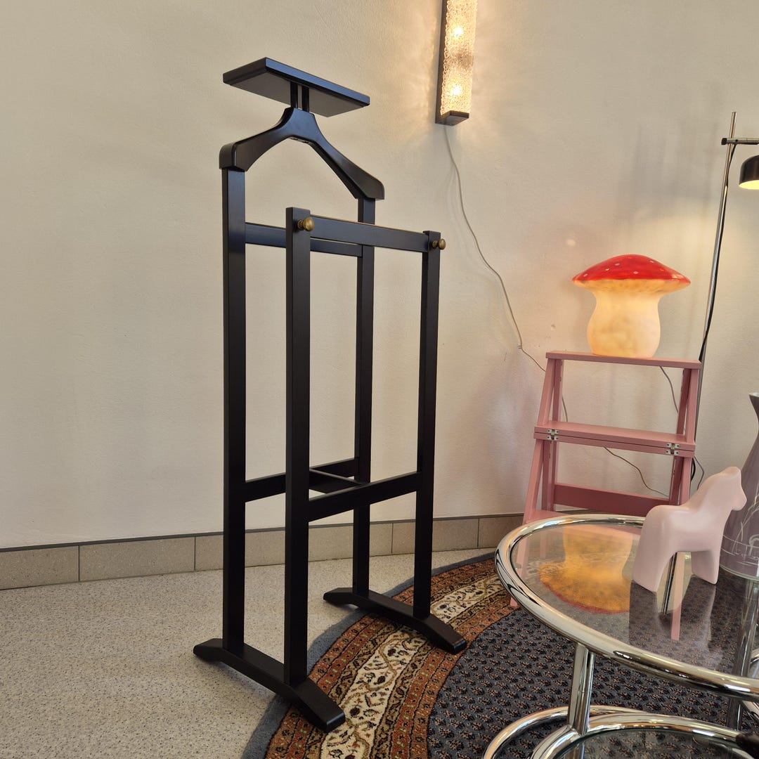 IKEA Soknedal Floor Valet, Wooden Clothes Stand, Black Scandinavian ...