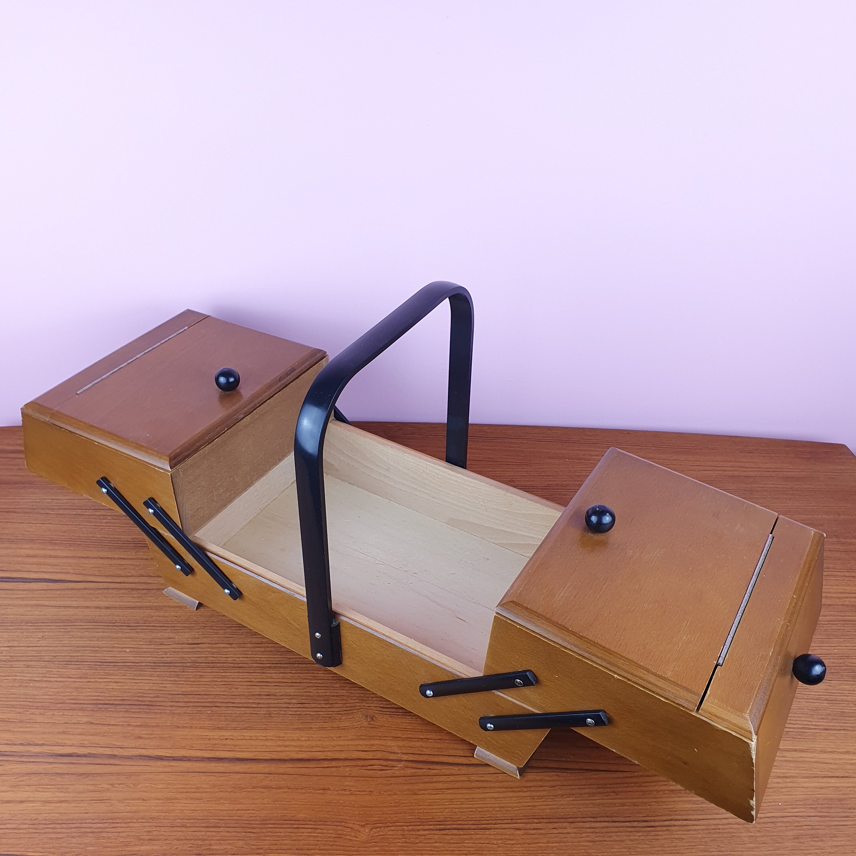 Vintage Sewing Box, Sewing Basket, Wooden Sewing Box, Fold Out Box ...