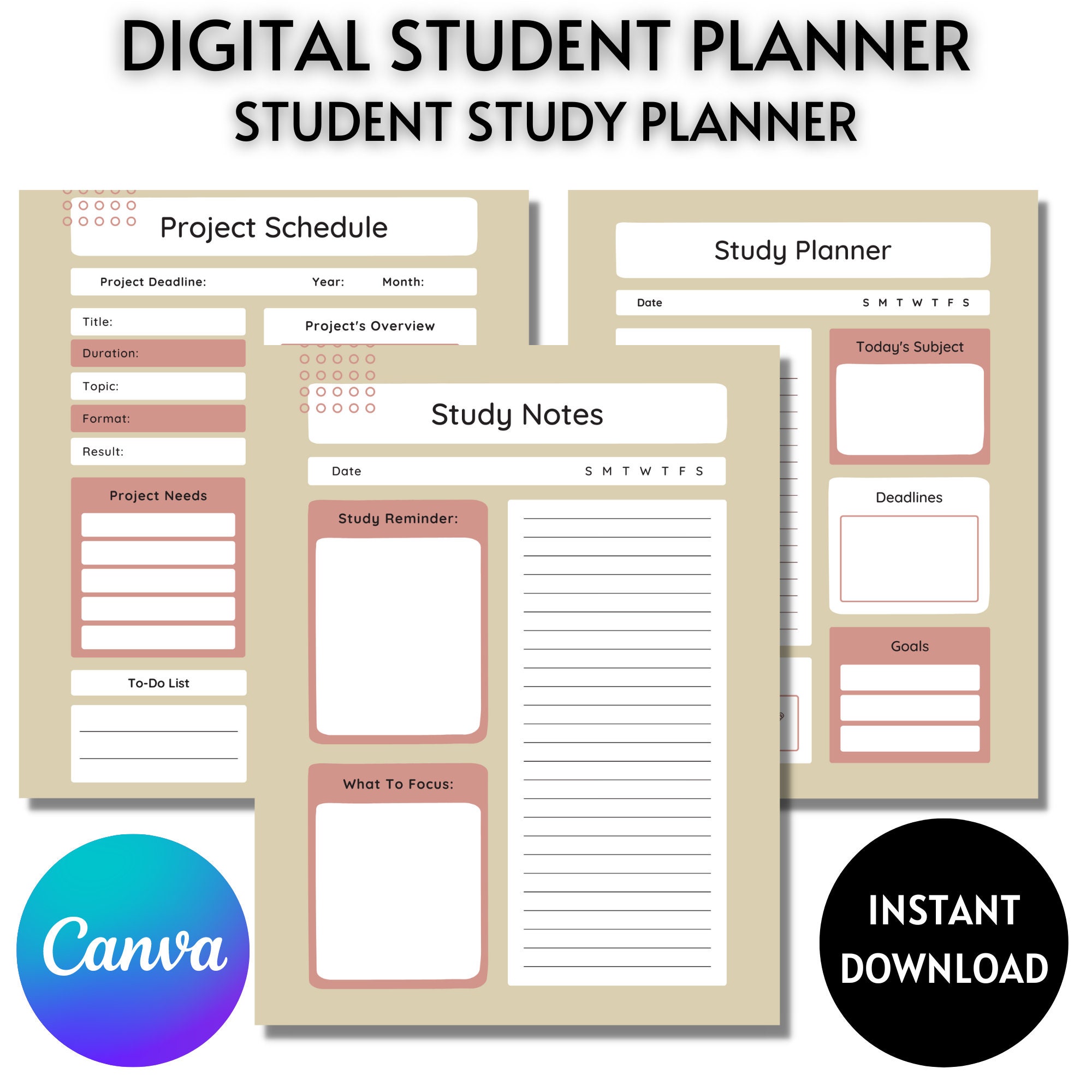 Student Planner Sheet Printable Study PDF Editable Student - Etsy
