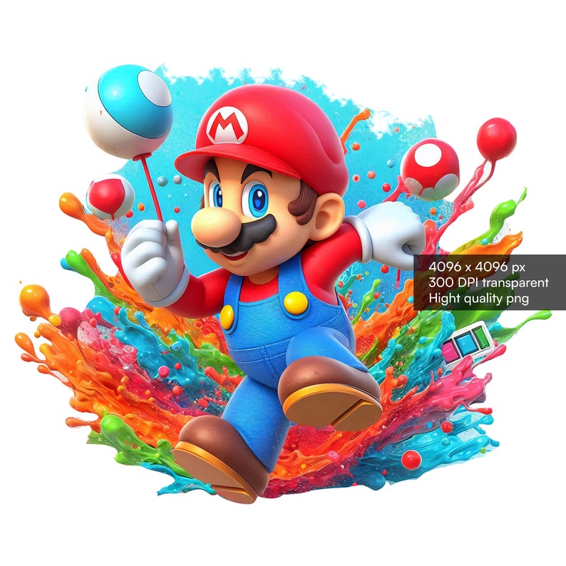 5 PNG Super Mario Splash and Watercolor Digital Design PNG File ...