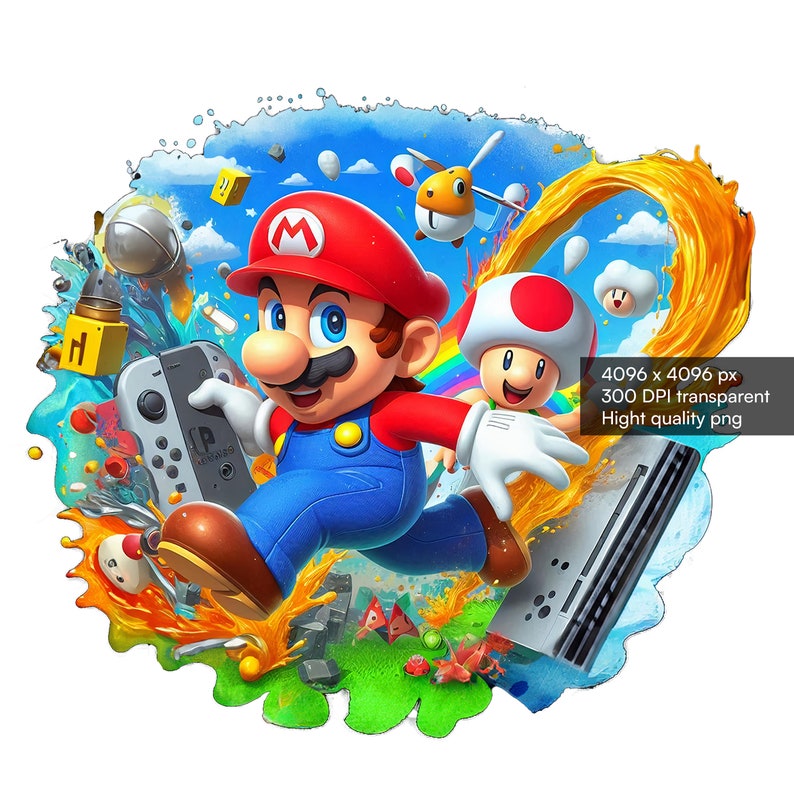5 PNG Super Mario Splash and Watercolor Digital Design PNG File ...