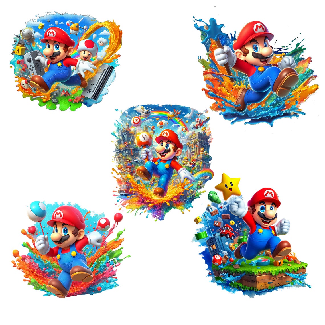 5 PNG Super Mario Splash and Watercolor Digital Design PNG File ...