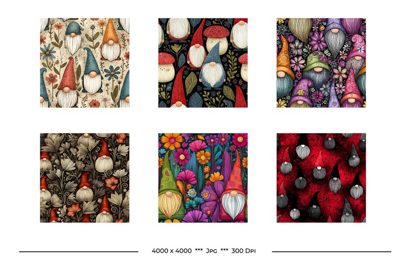 Garden Gnome Retro Art Style Seamless Patterns - Etsy