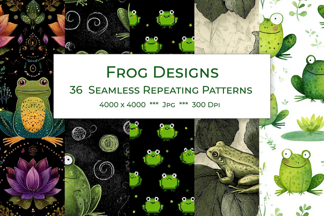 Frog Retro Art Style Seamless Patterns - Etsy
