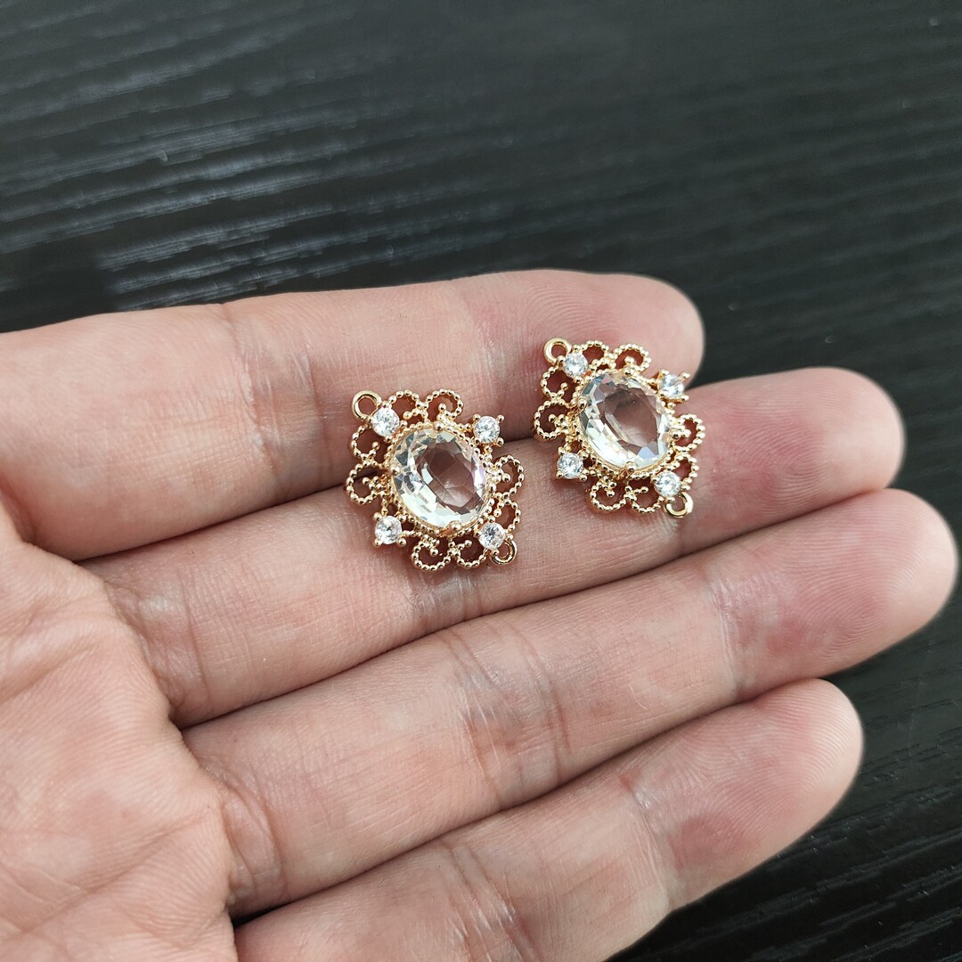 10pcs Clear Round Crystal Connectors Cubic Zirconia Micro Paved ...