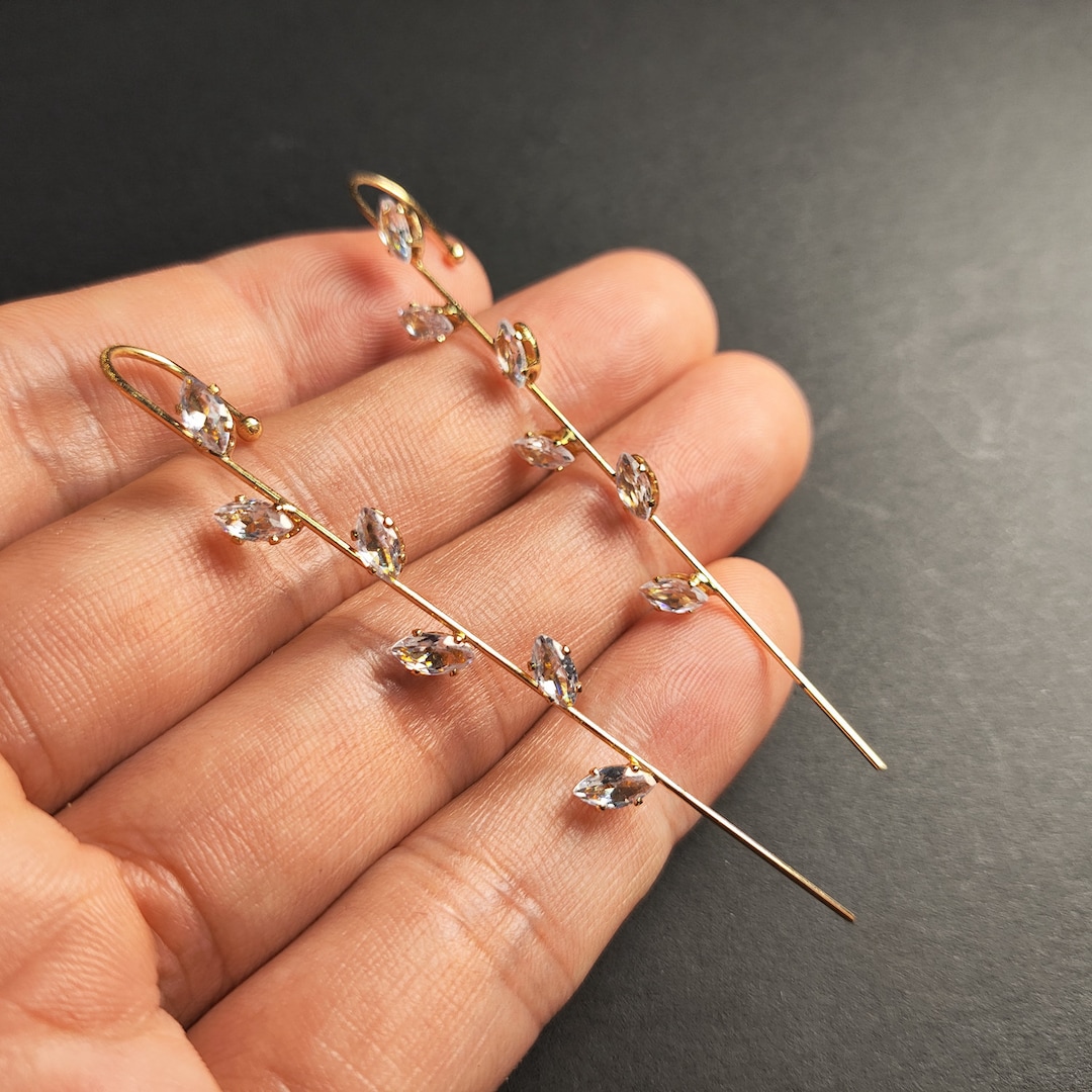 CZ Ear Needle / FLUTE Ear Needle / Single Earring / Edgy Earring / Ear ...