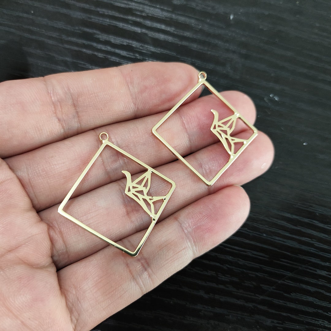 4pcs Gold Square Pendant - 14k Gold Plated Origami Crane Pendant ...